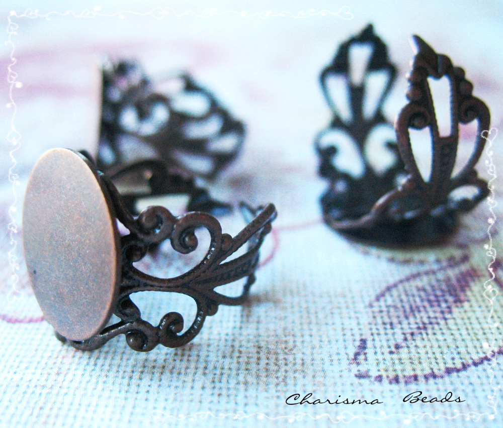 18 Red Copper Brass Filigree Adjustable Ring Shanks 17mm, 15mm on Luulla