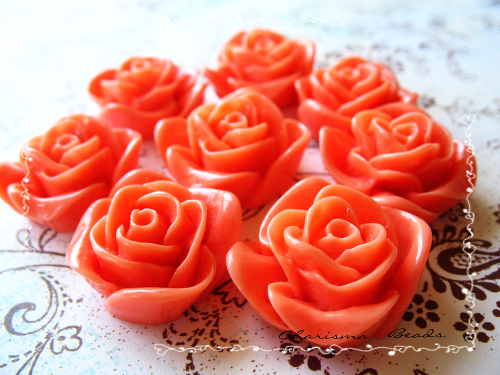 24 Resin Roses Cabochons Flower Accessory 22x22x12mm on Luulla