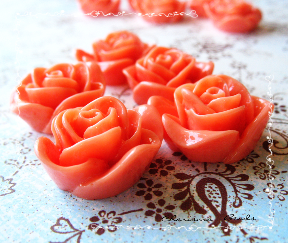 24 Resin Roses Cabochons Flower Accessory 22x22x12mm on Luulla