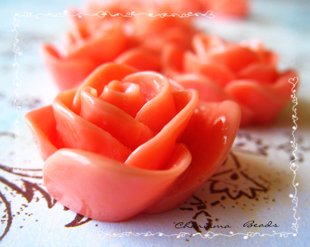 24 Resin Roses Cabochons Flower Accessory 22x22x12mm on Luulla