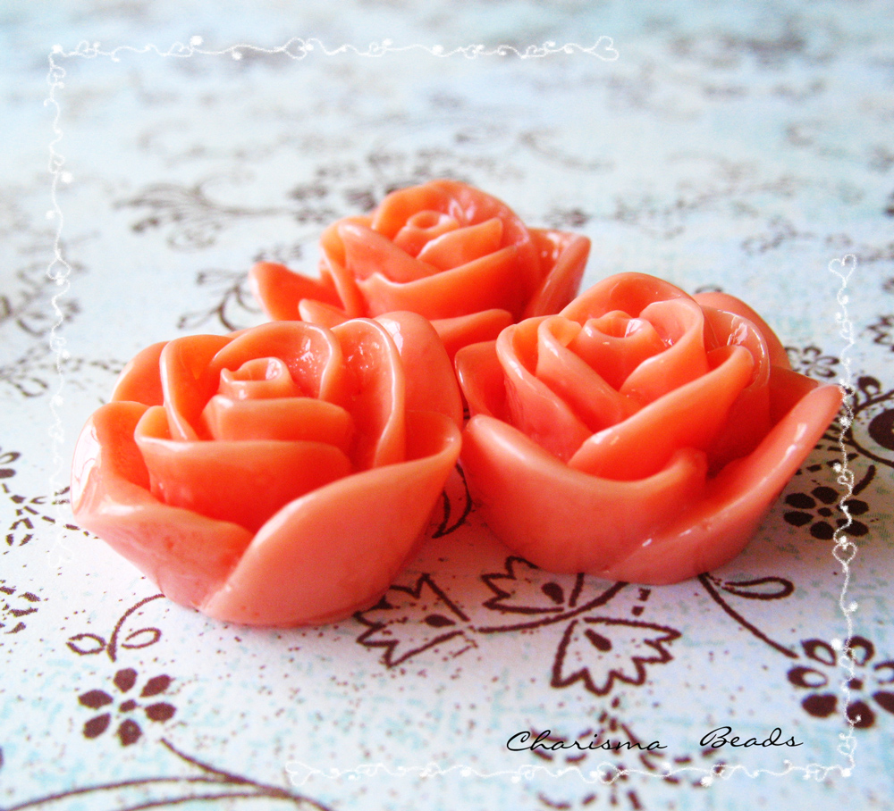 24 Resin Roses Cabochons Flower Accessory 22x22x12mm on Luulla